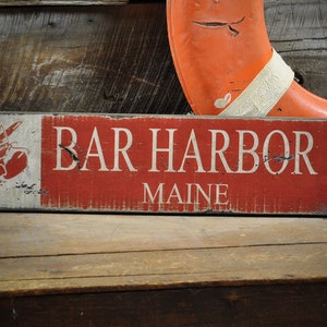 Custom Bar Harbor Maine Wood Lobster Sign - Rustic Hand Made Wooden ...