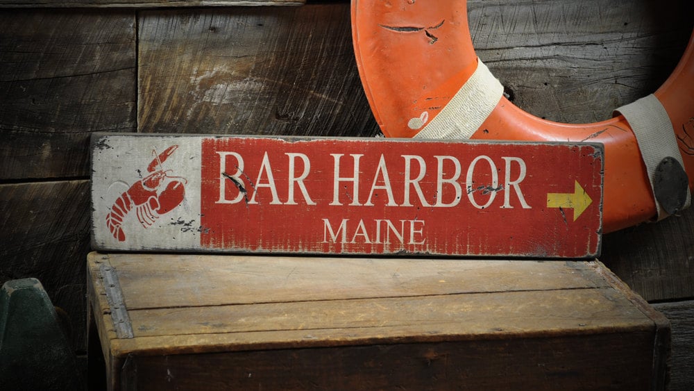 Custom Bar Harbor Maine Wood Lobster Sign - Rustic Hand Made Wooden ...