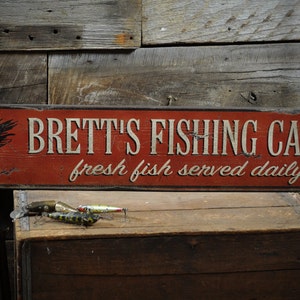 Personalized Fishing Cabin Sign - Primitive Rustic Hand Made Vintage ...