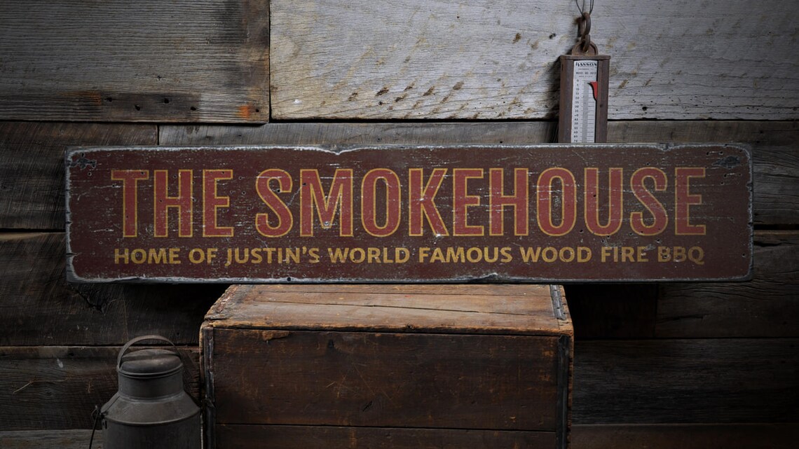 The Smokehouse Sign, Custom Wood Sign for BBQ Lover Gift, Wood Fire BBQ ...
