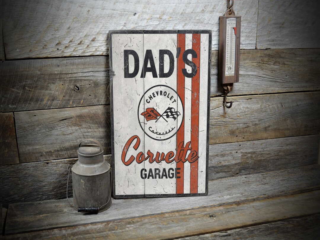 Dads Corvette Garage Custom Sign, Old Wooden Sign, Faded Style Decor ...