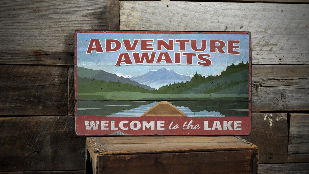 Adventure Awaits Sign, Lake Welcome Sign, Lake House Decor, Lake Cabin ...