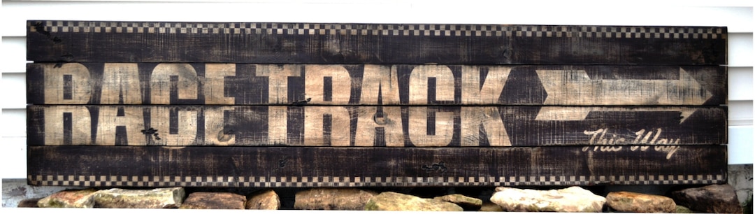 Race Track This Way - Arrow Wood Sign - Rustic Hand Made Vintage Wooden ...