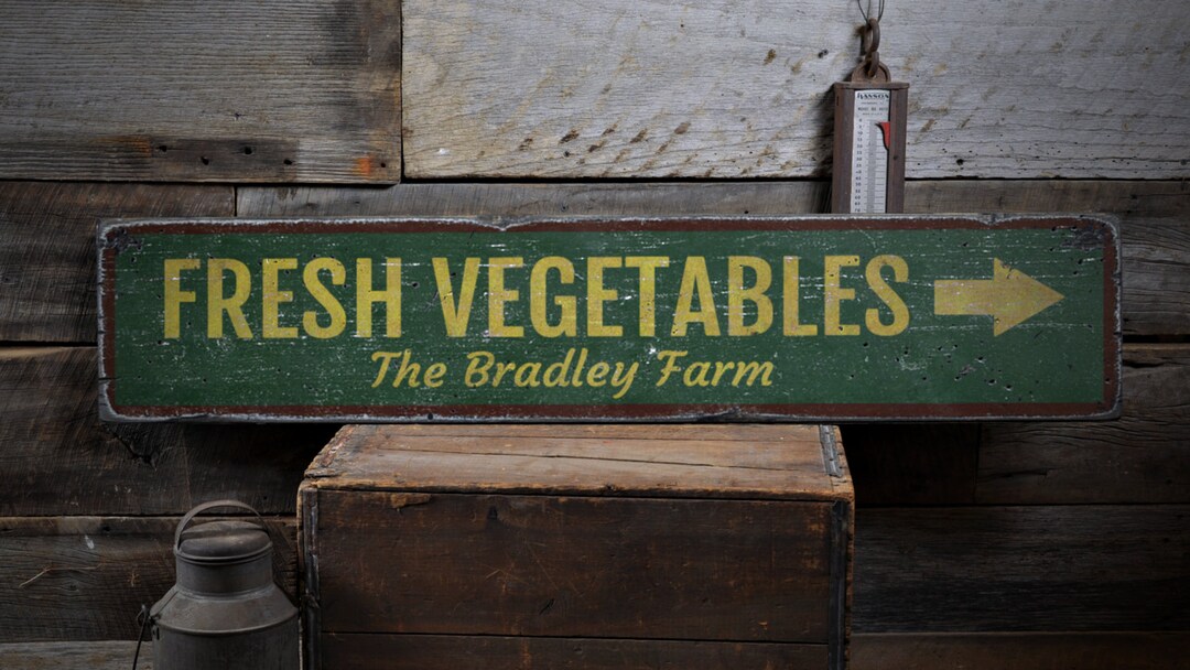 Fresh Vegetables Arrow Wood Sign, Personalized Family Name Gift ...