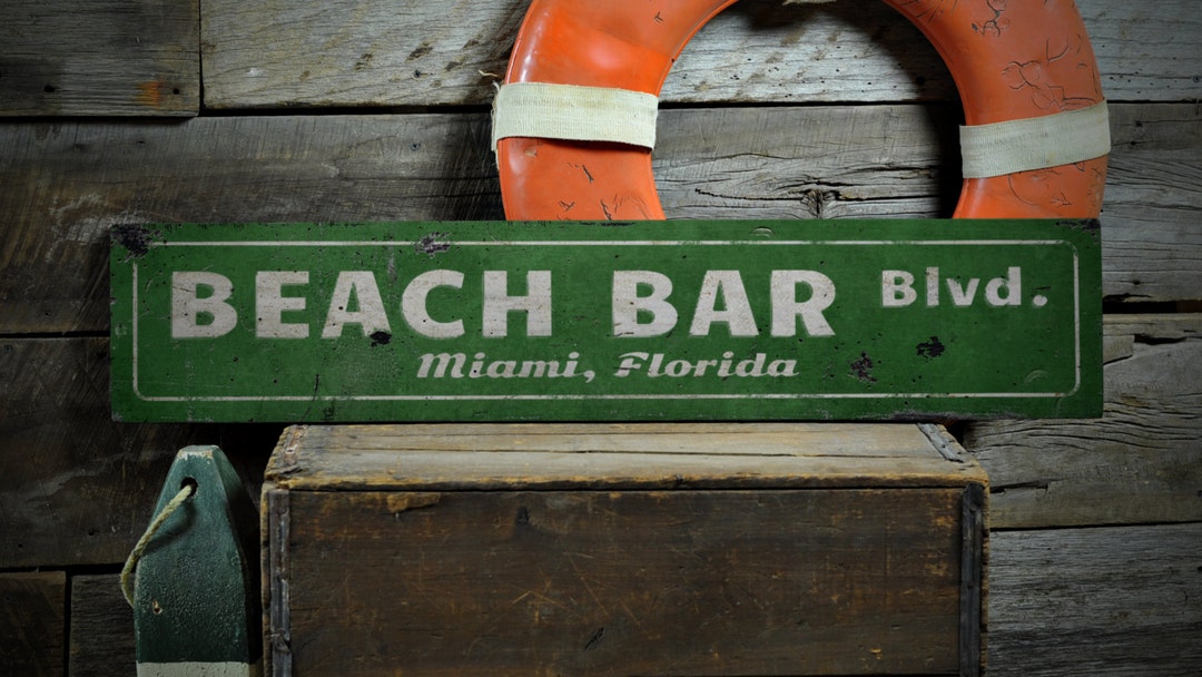 Beach Bar Blvd. Wood Sign, Custom Beach Location Street Sign, Ocean ...