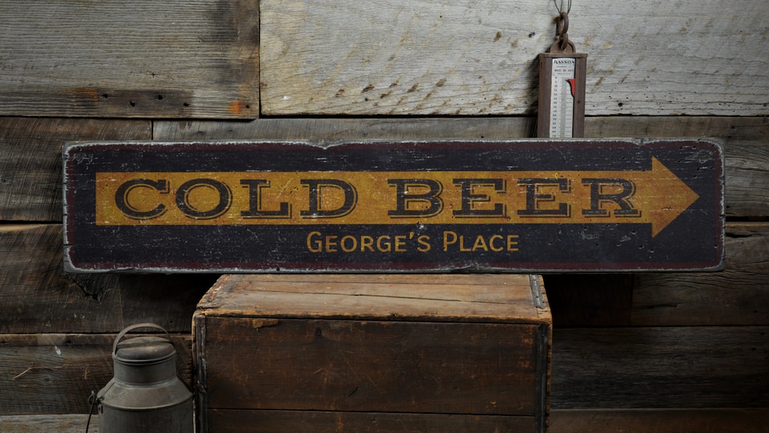 Cold Beer Arrow Wood Sign, Personalized Bar Owner Bartender Name Gift ...