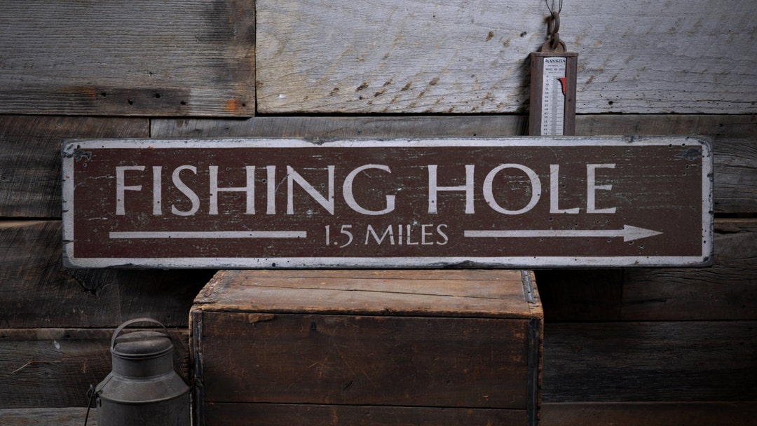 Fishing Hole Arrow Mileage Wood Sign, Personalized Location Name ...