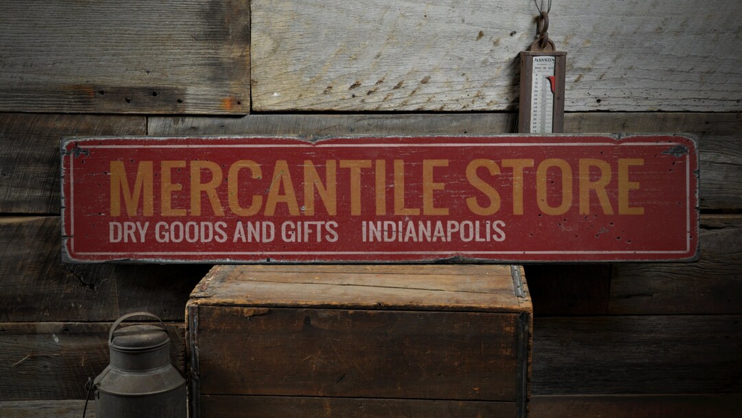 Mercantile Store Wood Sign, Custom Shop Location Name Sign, Dry Goods ...
