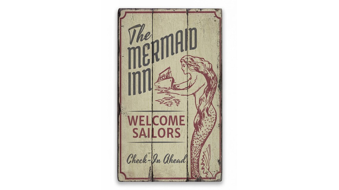 Mermaid Inn Sign, Old Mermaid Shop Signs, Wooden Signs, Mermaid Gift ...