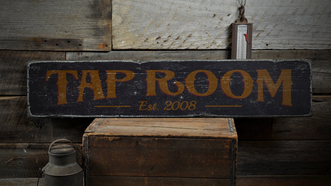 Tap Room Wood Sign, Custom Home Bar Established Date Decor, Pub Owner ...