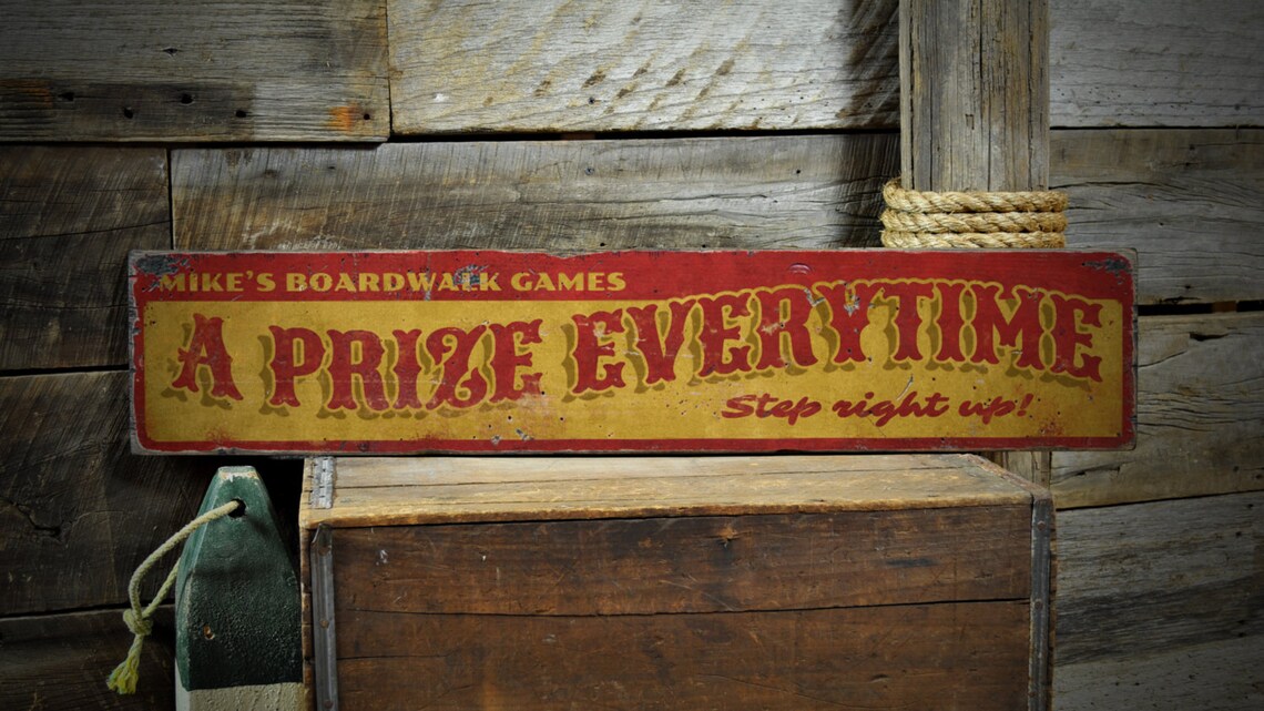 A Prize Everytime Wood Sign Custom Name Boardwalk Games Step - Etsy