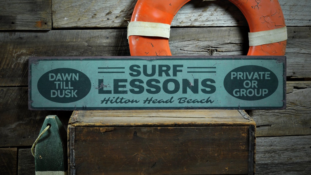 Surf Lessons Wood Sign, Personalized Beach Location Sign, Distressed ...