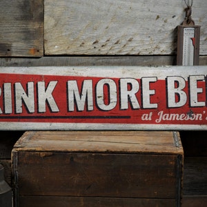 Drink More Beer Wood Sign, Custom Bar Owner Bartender Name Sign ...