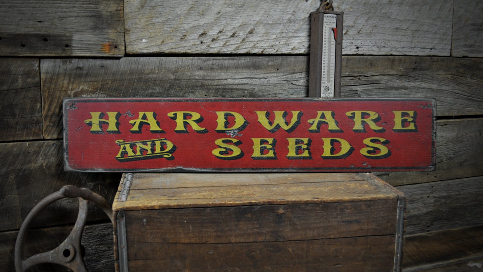 Primitive Hardware & Seeds Sign - Rustic Hand Made Vintage Wooden Sign ...
