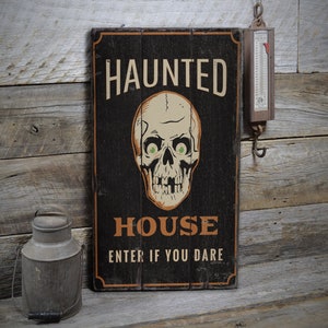 Haunted House Sign, Skull Head Sign, Halloween Decor Wall, Skull Sign ...