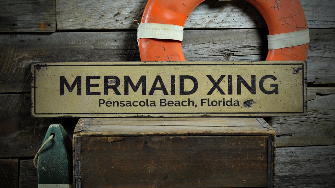 Mermaid Xing Wood Sign, Custom Beach Location Crossing Sign, Distressed ...
