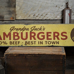 100% Beef Hamburgers Wood Sign, Best in Town Come & Get 'em Grill ...