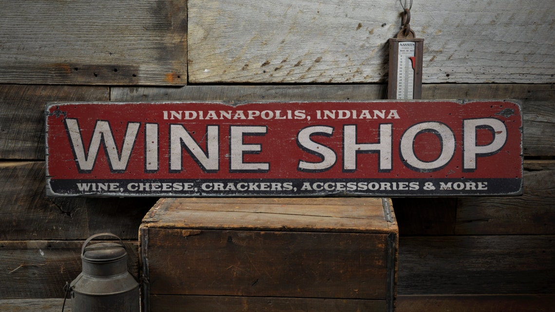 Wine Shop Location Wood SIgn Wine Cheese Crackers Accessories | Etsy