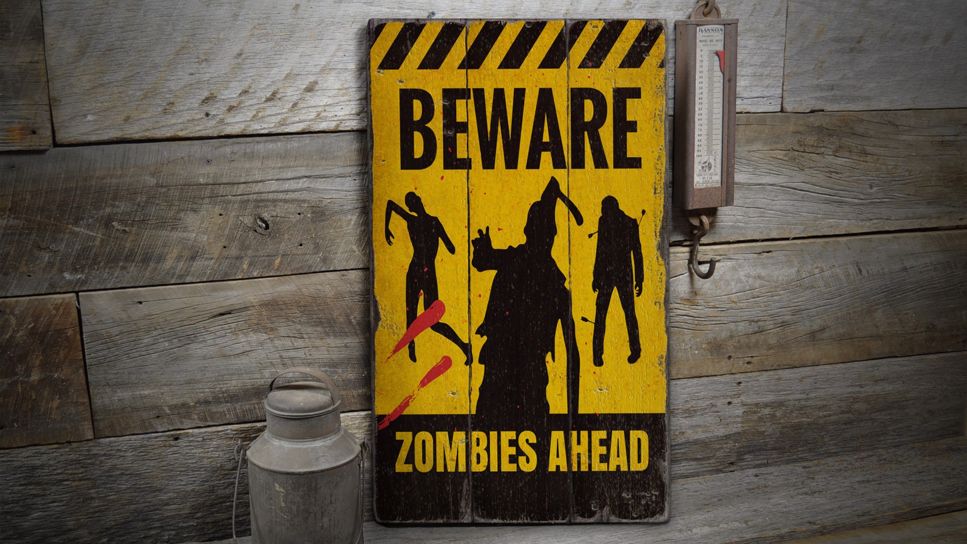 Zombies Ahead Sign Zombie Beware Sign Old Zombie Sign | Etsy