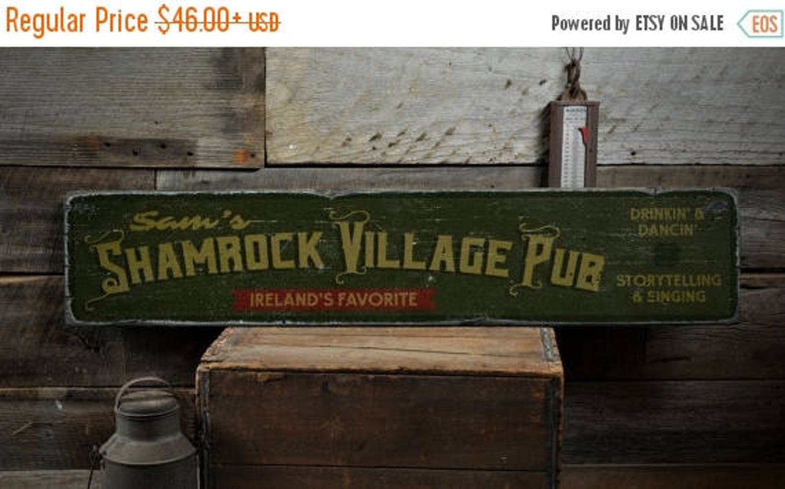 Shamrock Village Pub Wood Sign, Ireland's Favorite Home Bar Owner Name ...