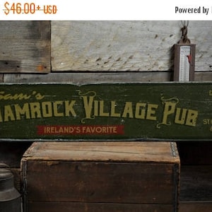 Shamrock Village Pub Wood Sign, Ireland's Favorite Home Bar Owner Name ...