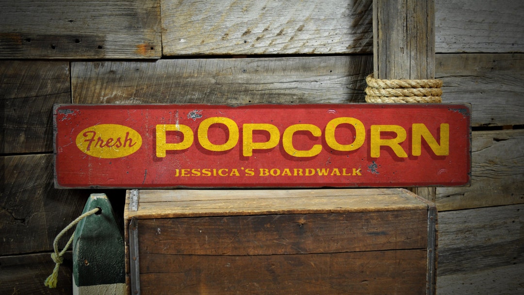 Fresh Popcorn Wood Sign, Custom Name Beach Boardwalk Sign, Popcorn ...