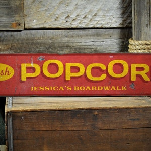 Fresh Popcorn Wood Sign, Custom Name Beach Boardwalk Sign, Popcorn ...