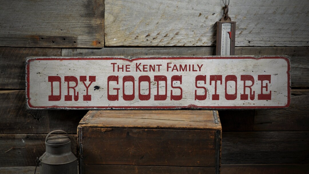 Dry Goods Store Wood Sign, Custom Family Name Kitchen Sign. Mercantile ...