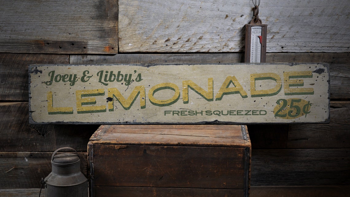 Lemonade Vintage Wood Sign Custom Lemonade Sign Fresh | Etsy