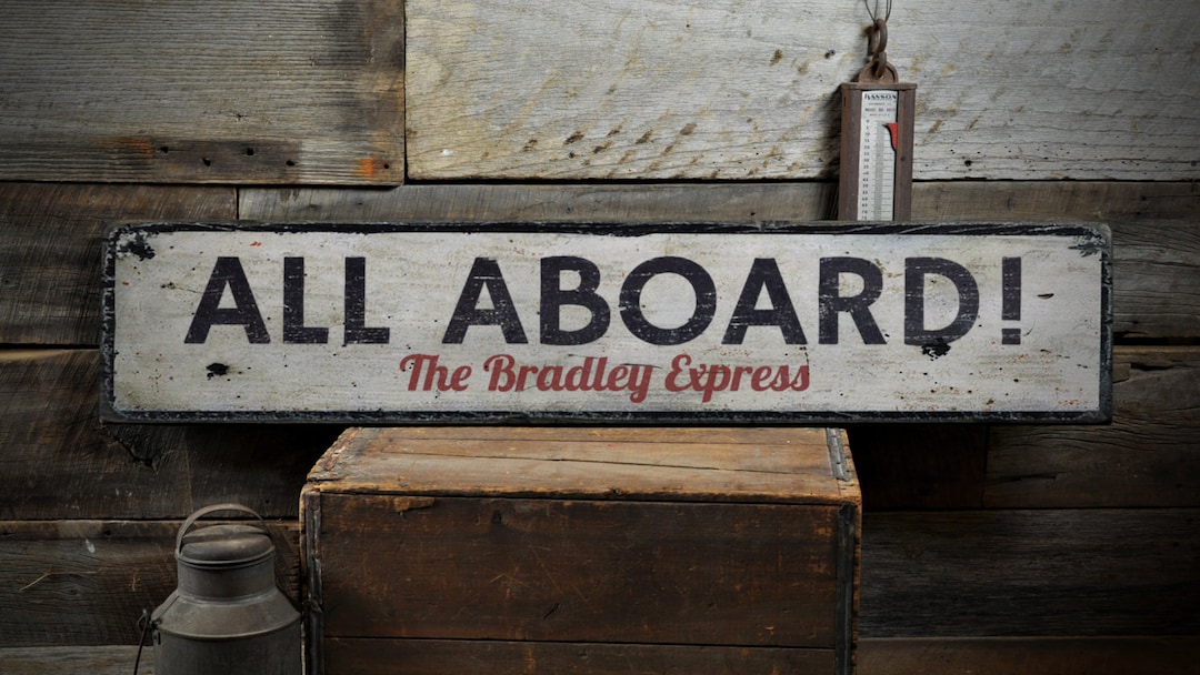 All Aboard! Wood Sign, Personalized Family Express Train Station Decor ...
