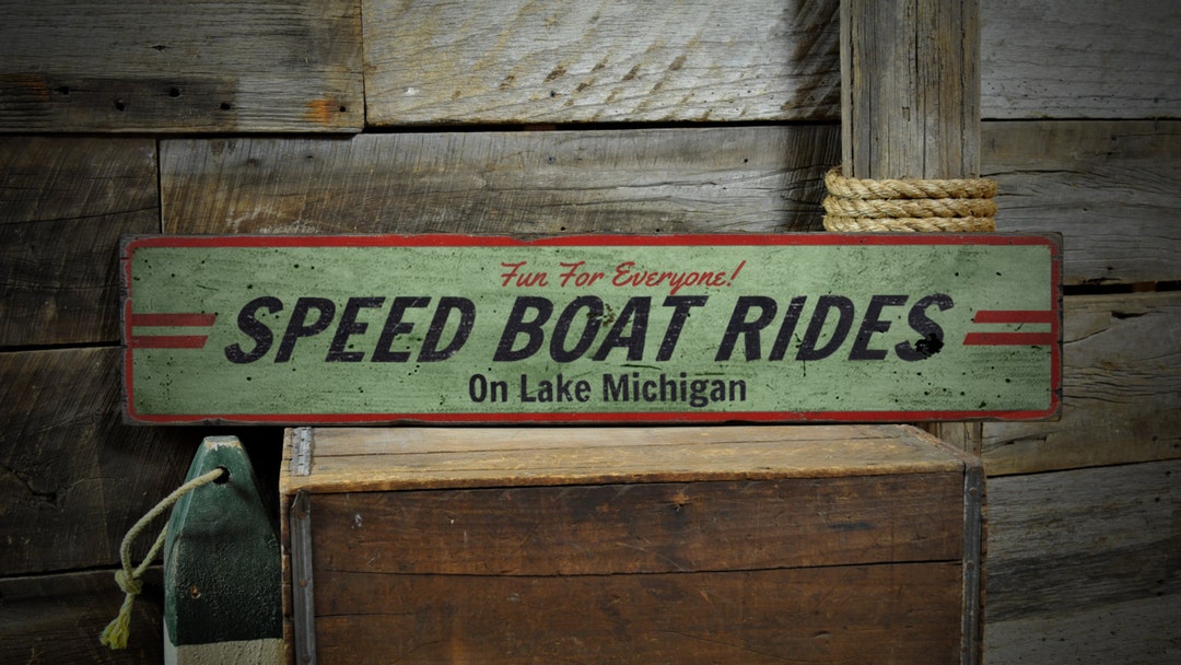 Speed Boat Rides Wood Sign, Personalized Lake Name Fun Sign, Distressed ...