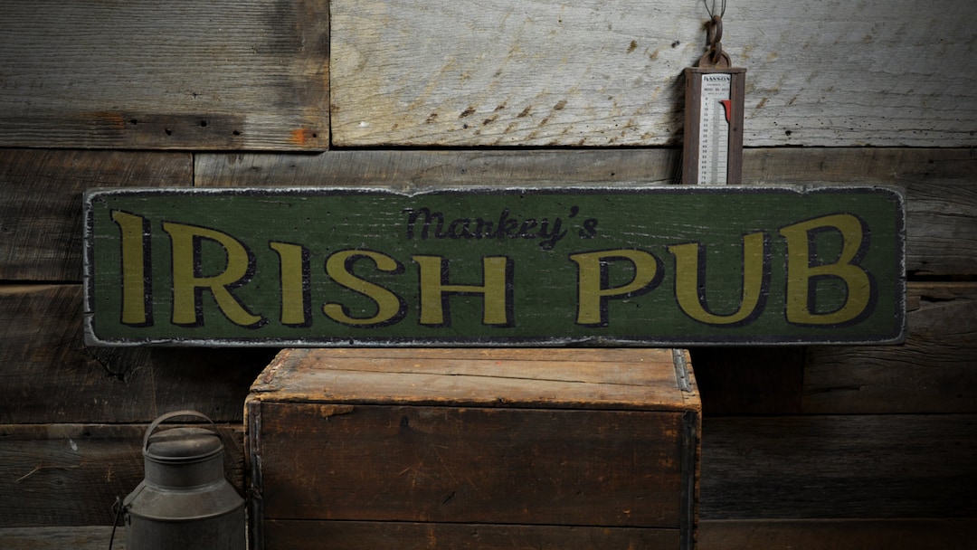 Irish Pub Wood Sign, Personalized Bar Owner Name Sign, Distressed St ...
