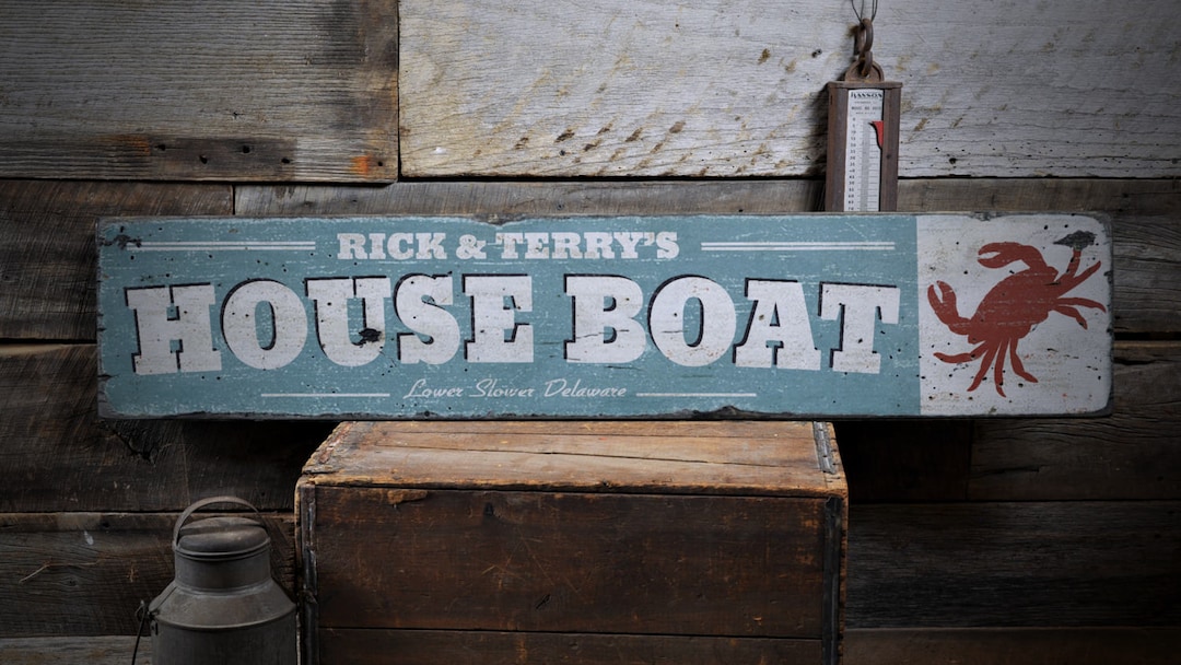Boat House Sign, Wood Crab Sign, Boat House Decor, Custom Boat Sign ...
