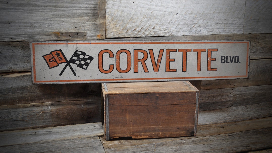 Corvette Wooden Street Sign, Old Looking Sign, Rustic Style Decor ...