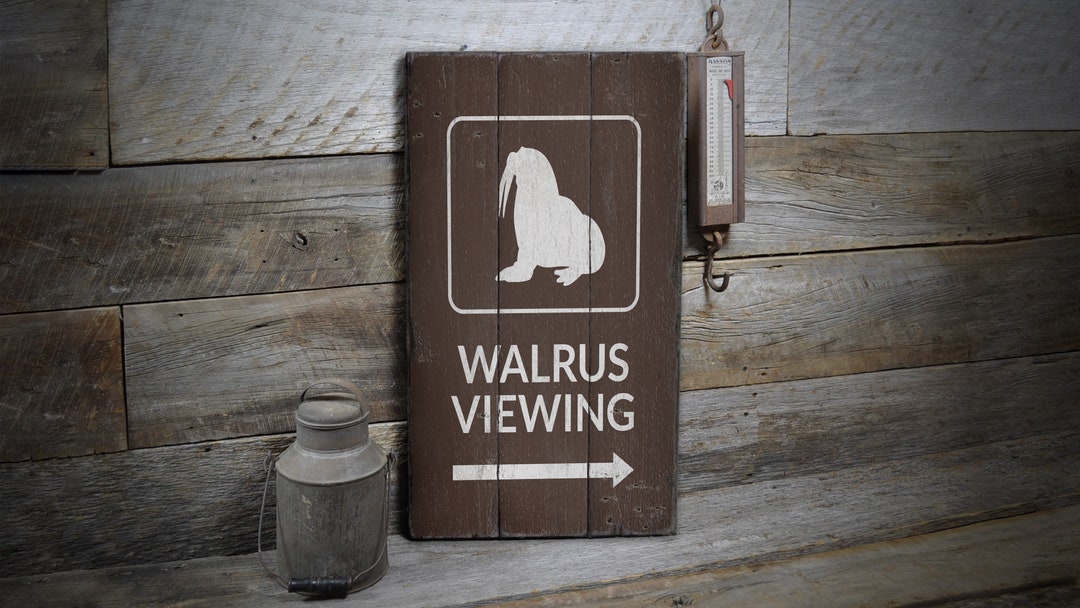 Walrus Viewing Sign, Walrus Observation Wall Decor, Directional Arrow ...
