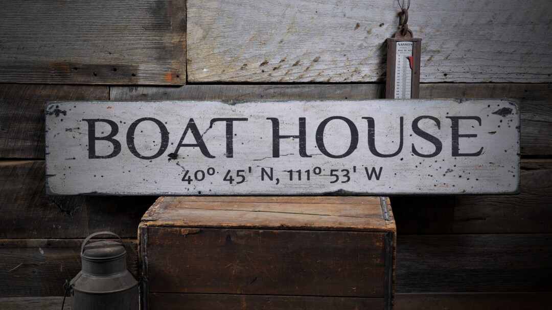 Boat House Sign, Latitude Sign, Boat House Gift, Lake House Decor, Boat ...