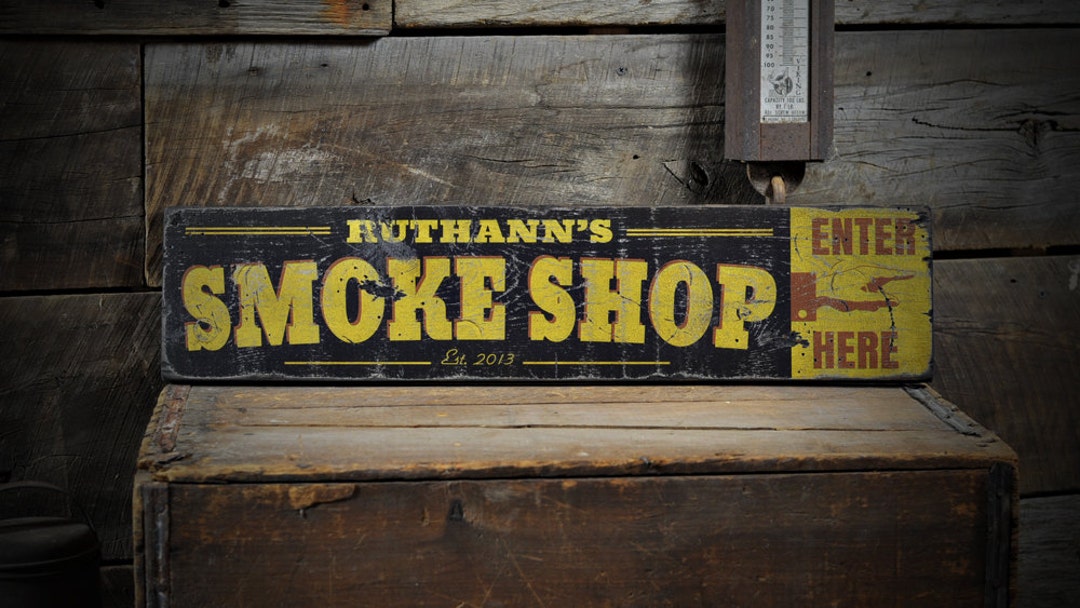 Custom Cigar Smoke Shop Est. Date Sign - Rustic Hand Made Vintage ...