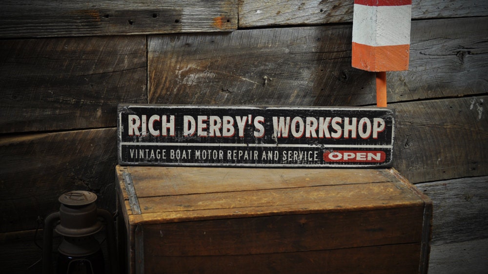 Custom Workshop Boat Motor Sign, Wooden Workshop Decor, Boat Repair ...