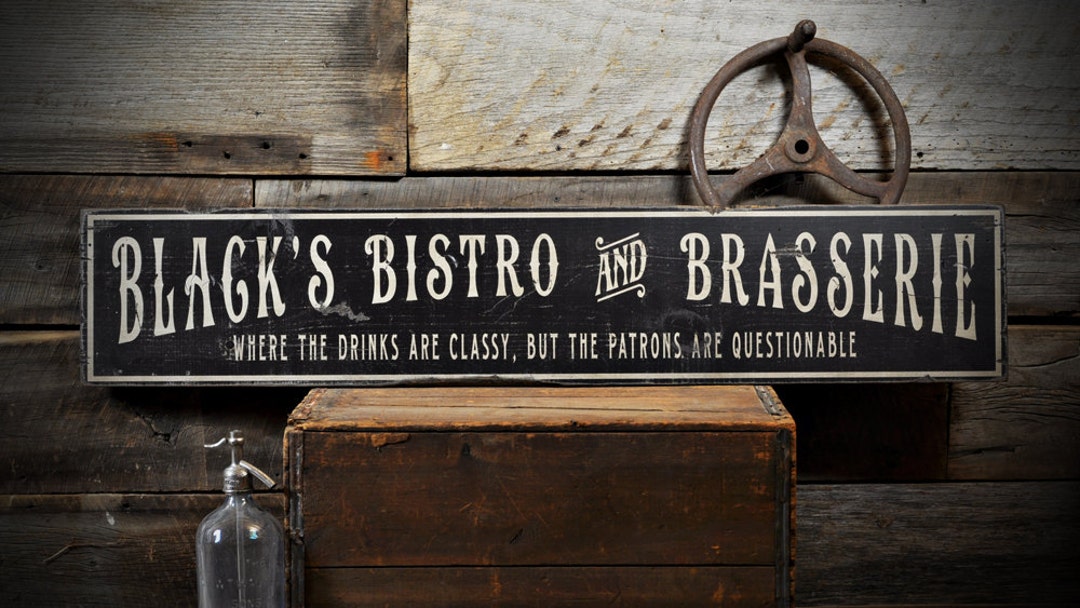 Custom Bistro & Brasserie Sign - Rustic Hand Made Distressed Wooden - Etsy