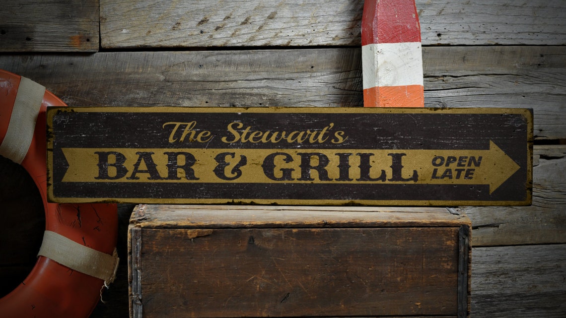 Family Bar & Grill Wood Sign Custom Family Name Sign | Etsy