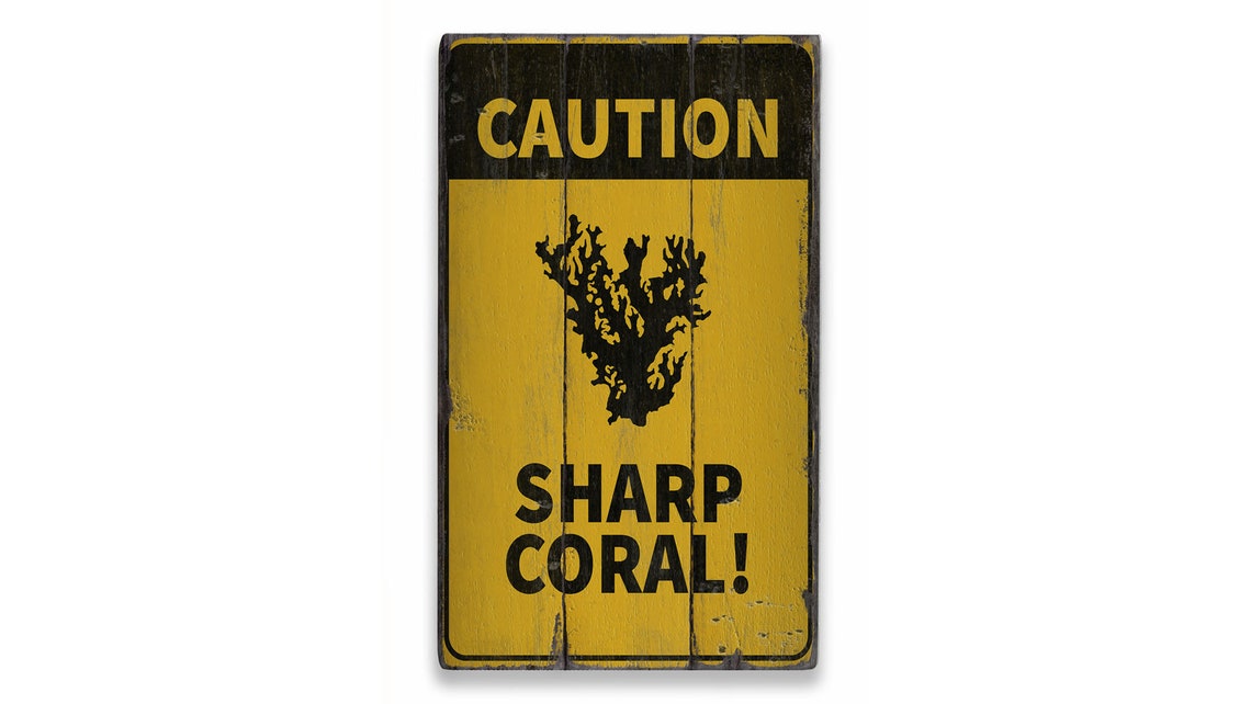 Coral Caution Decor Sign Wooden Coral Reef Sign Beach House - Etsy