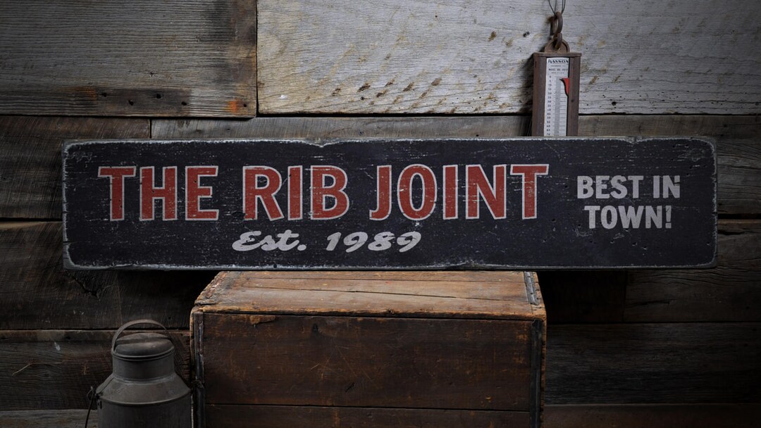 The Rib Joint Sign, Custom Est Date Sign, BBQ Ribs Decor, Grill Master ...