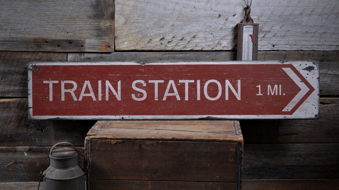 Train Station Arrow Mileage Wood Sign, Personalized Location Name ...