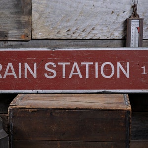 Train Station Arrow Mileage Wood Sign, Personalized Location Name ...