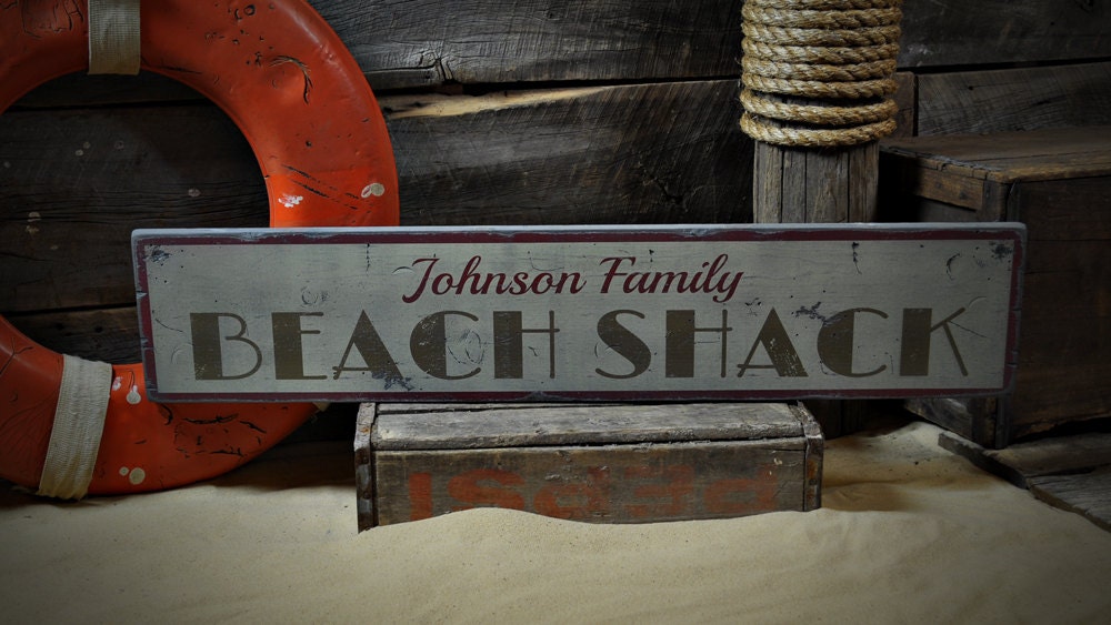 Custom Family Beach Shack Sign - Rustic Hand Made Vintage Wooden ...