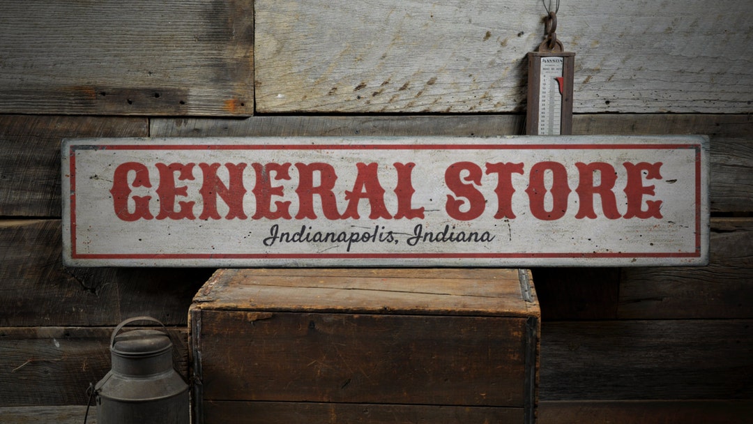 General Store Location Wood Sign, Custom Store City State Name Sign ...