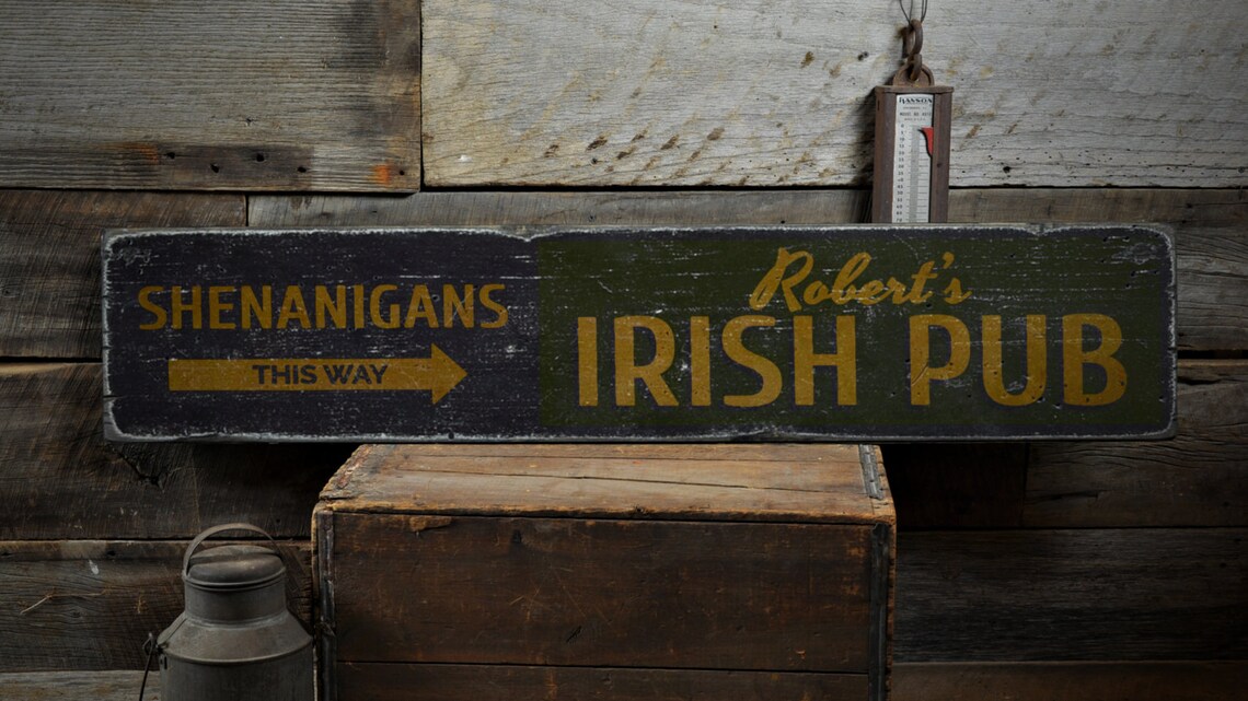 Shenanigans This Way Arrow Wood Sign, Personalized Irish Pub Owner ...