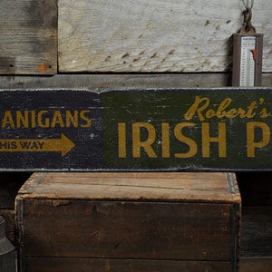 Shenanigans This Way Arrow Wood Sign, Personalized Irish Pub Owner ...