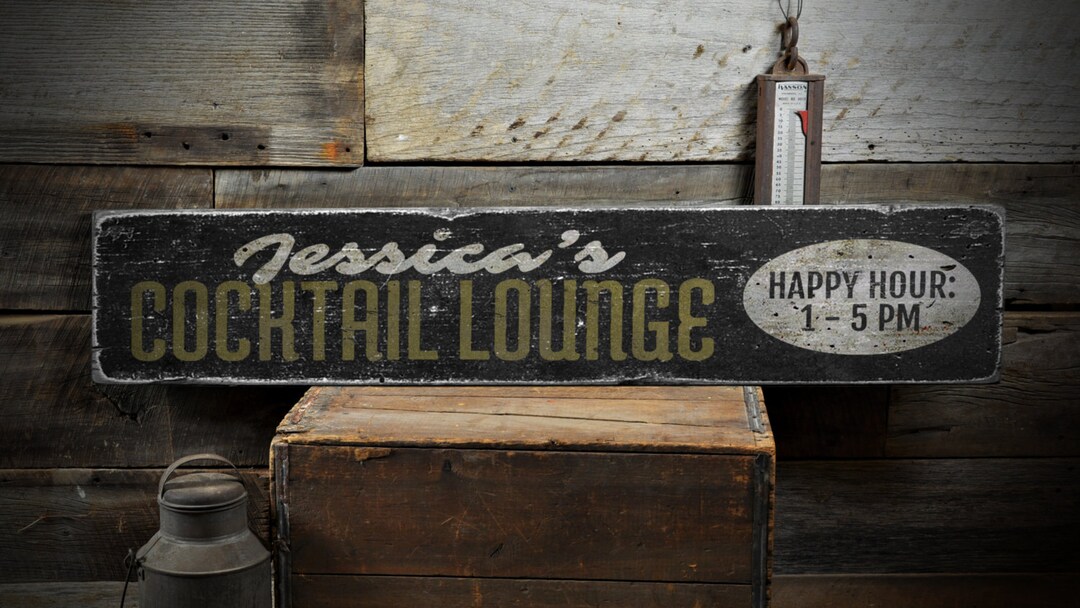 Cocktail Lounge Wood Sign, Custom Happy Hour Bar Owner Bartender Name ...