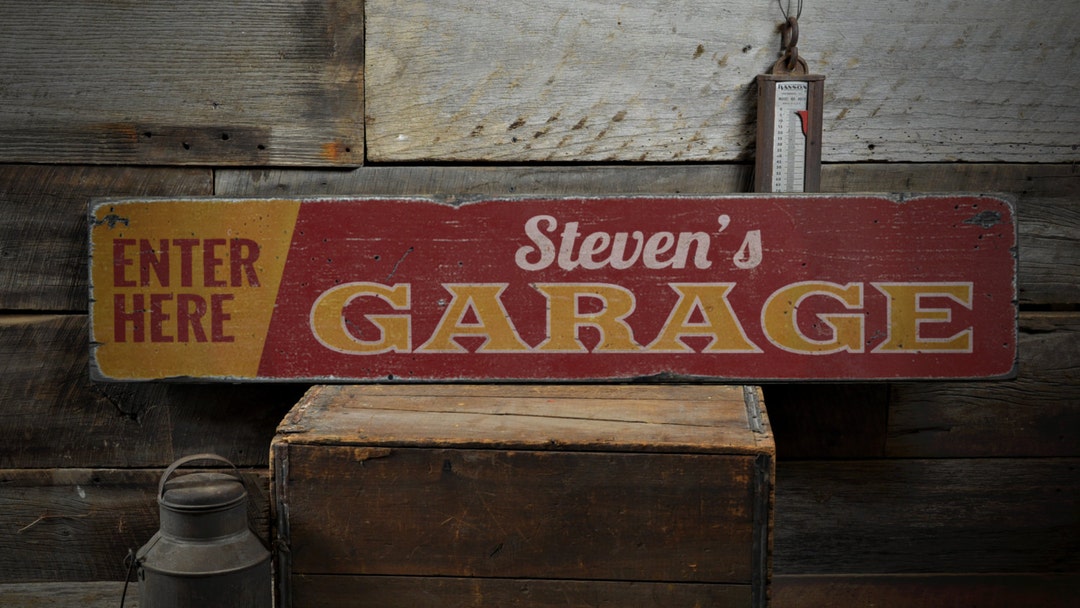 Garage Wood Sign, Personalized Garage Owner Mechanic Name Decor, Enter ...